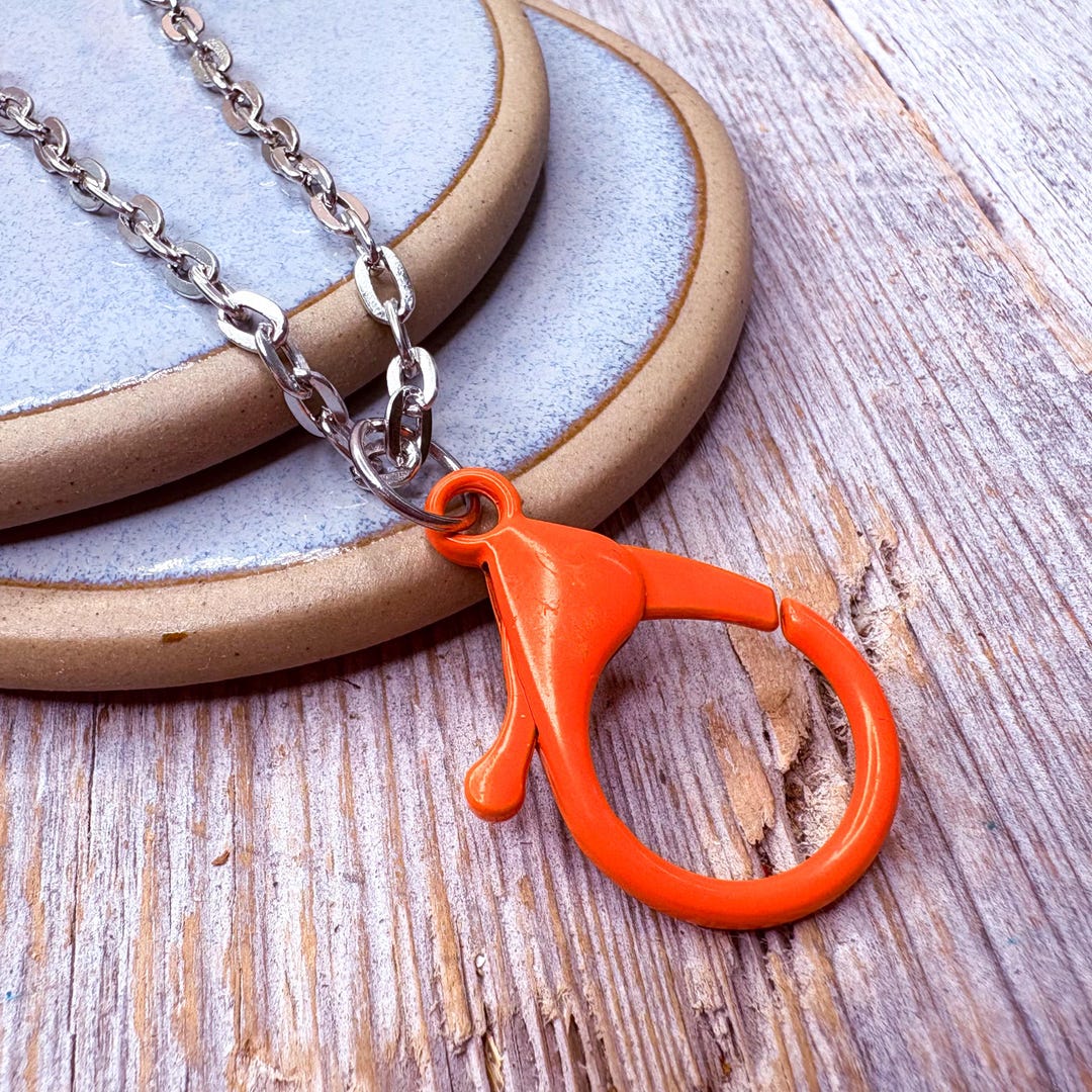 Chunky Silver Chain Necklace: Oversized Orange Clasp Charm - Etsy