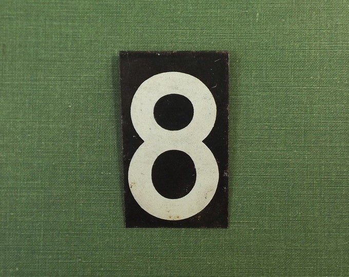 Vintage 30s Metal Sign Number 8 60mm Industrial Metal Sign Black White ...