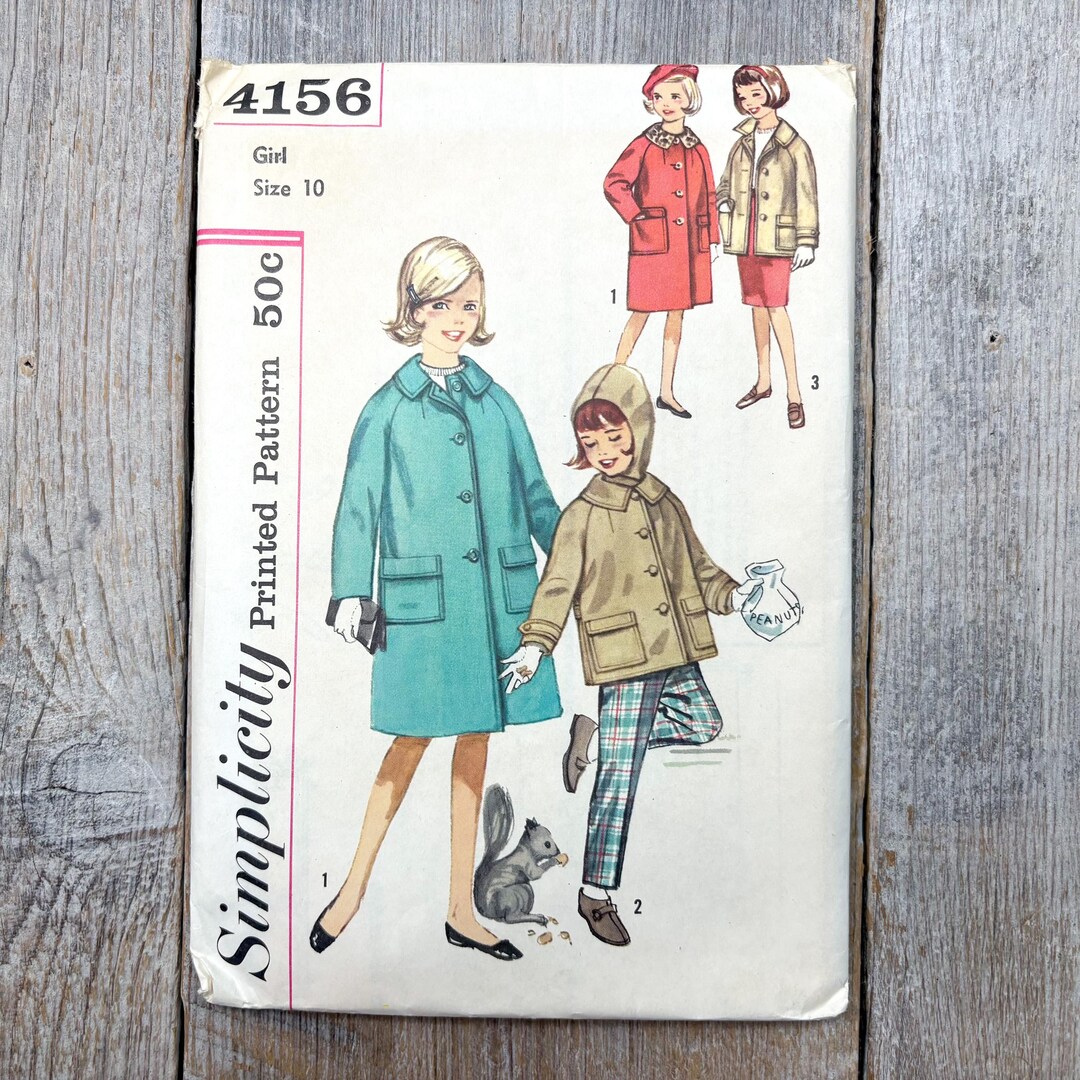 1940s-1950s Simplicity Sewing Pattern 4156 Girls Size 10 Winter Coat ...