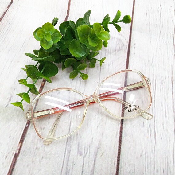 1980s Large Round Eyeglasses Wide Set Clearbrown Vin Gem