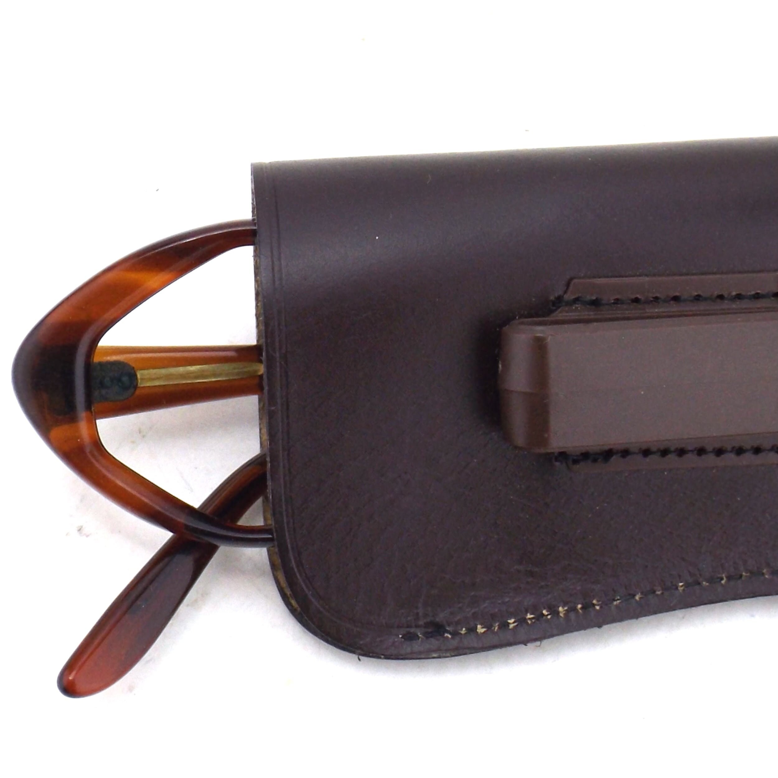 Brown Eyeglass Case With Clip Leather Eyeglasses Case 50s Etsy