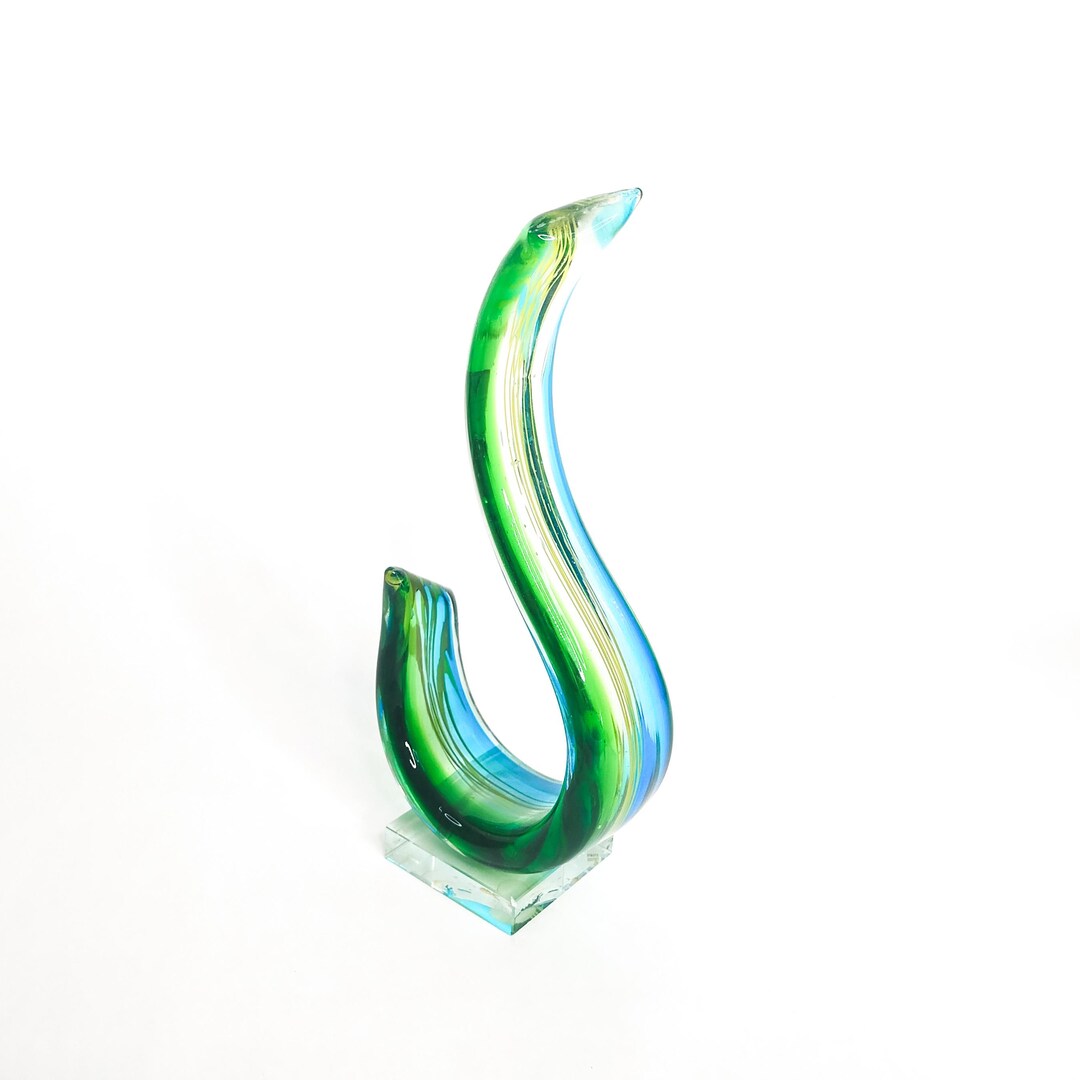 Vintage Decorative Art Glass Sculpture, Green Blue, Pulled Taffy ...