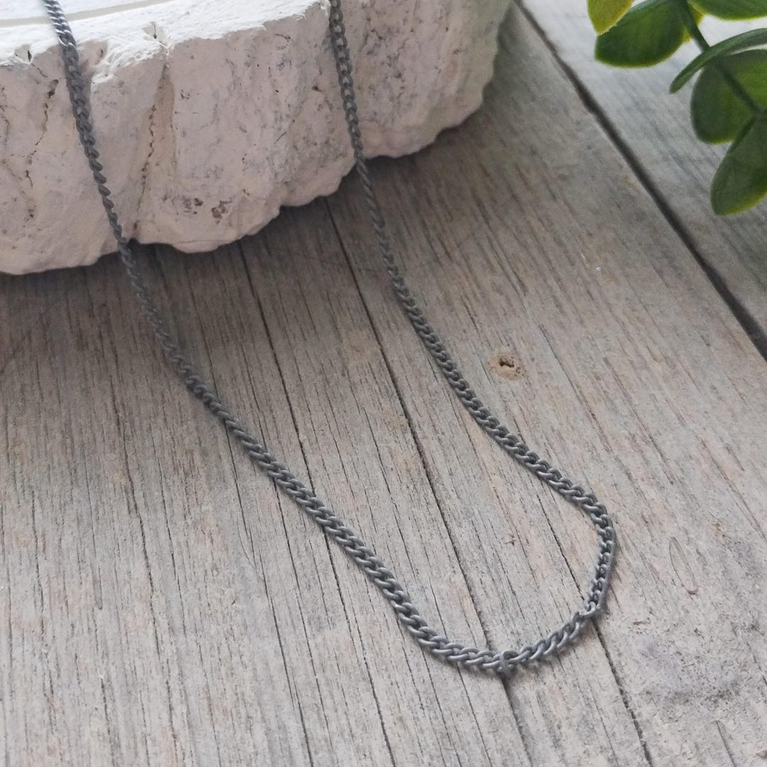 Gray Colored Chain Dainty Link Necklace Choker Layering Necklace Unisex ...