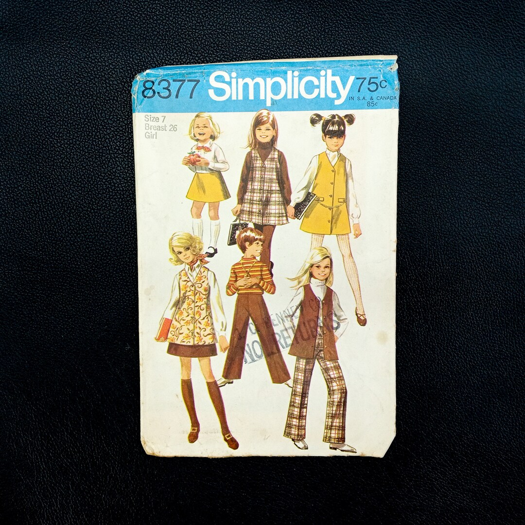 60s/70s Vintage Simplicity Sewing Pattern 8377 Child/girls Jumper, Vest ...