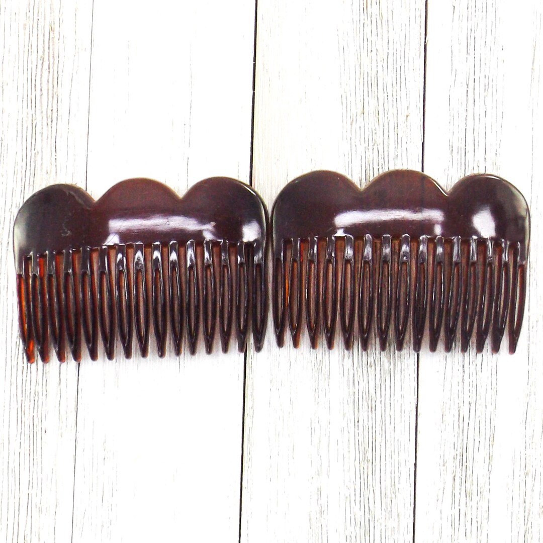 Vintage 70s 80s Side Hair Comb Accessory Scalloped Top Brown Plastic ...