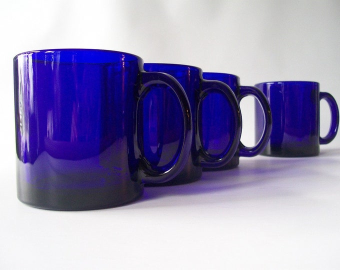 Vintage Cobalt Blue Glass Coffee Mugs Made In The Usa For The Home Etsy