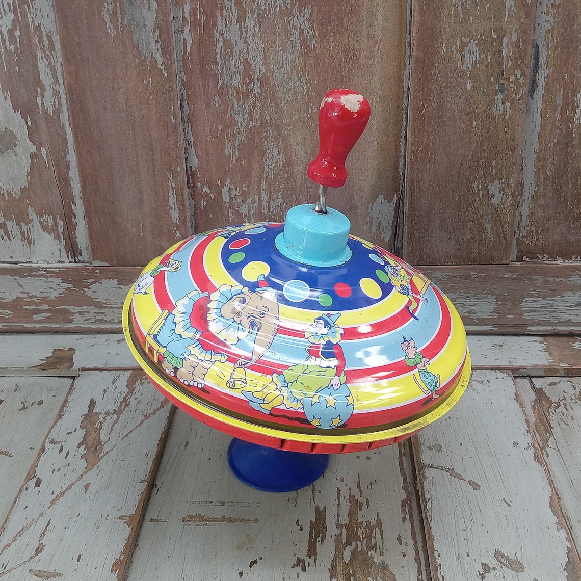 Vintage Tin Litho Spinning Top Toy Circus Clowns - Etsy