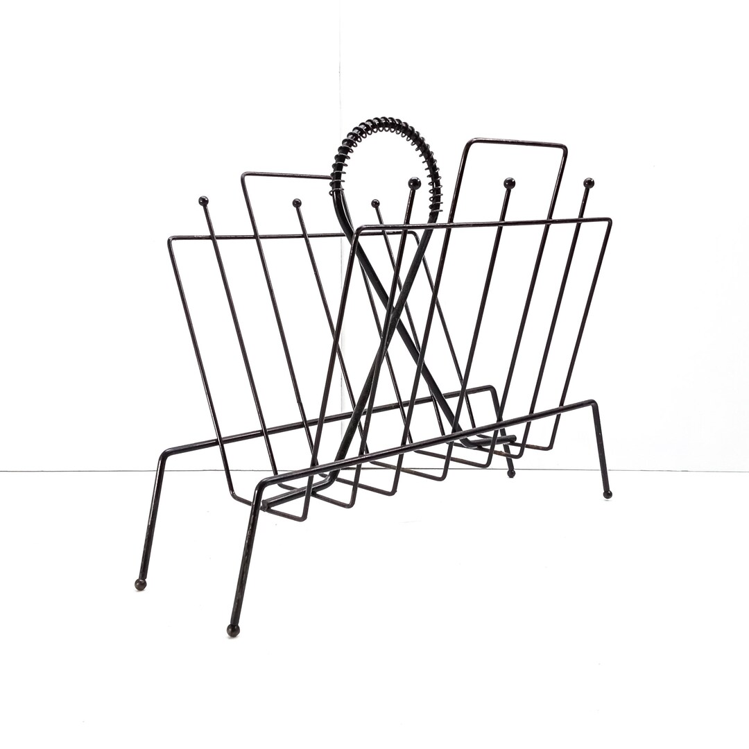 Vintage Magazine Stand, Metal Rack Holder, Black Wrought Iron, Mcm Home ...