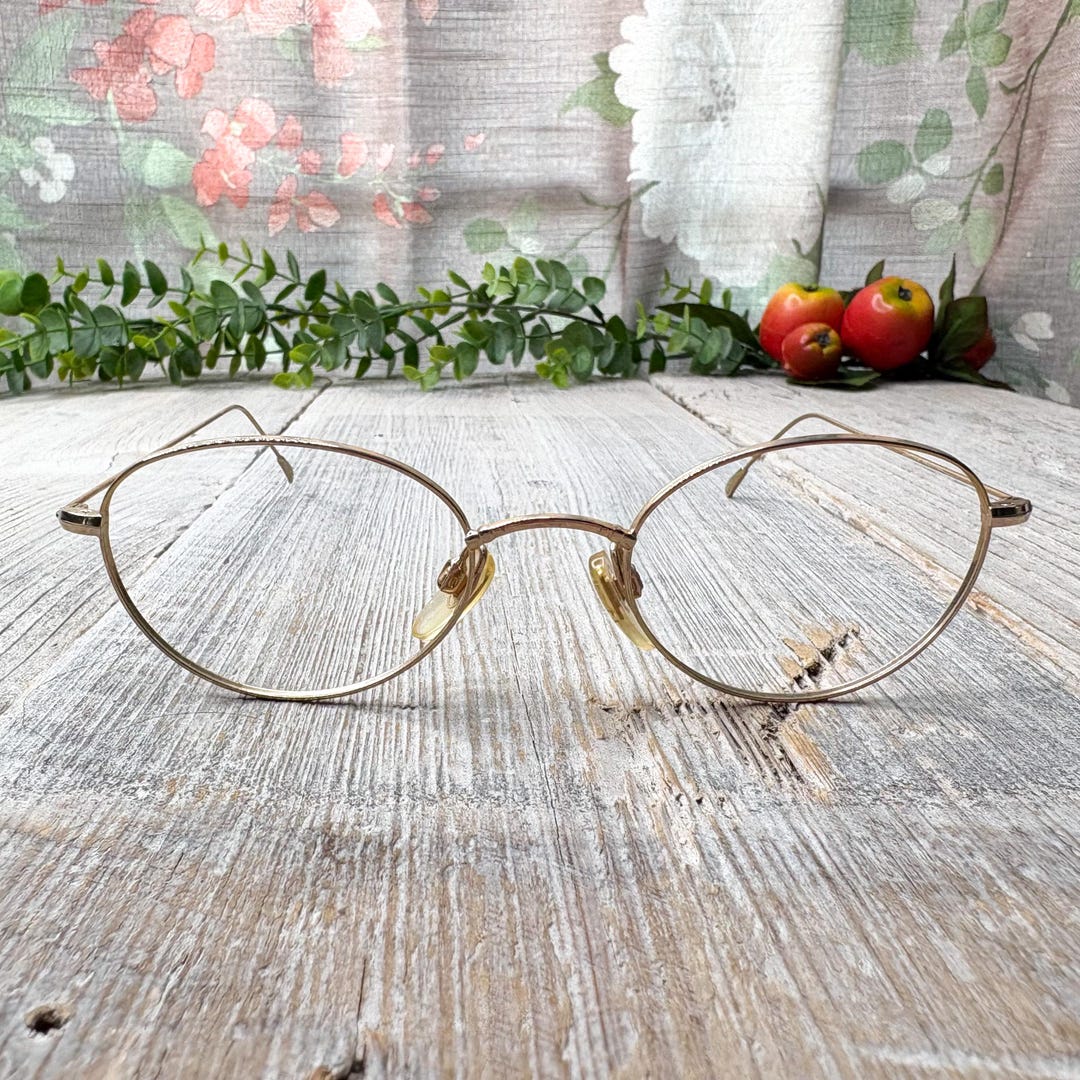 Light Gold Eyeglass Frames Only Big Round Wire Eyeglasses 1990s ...