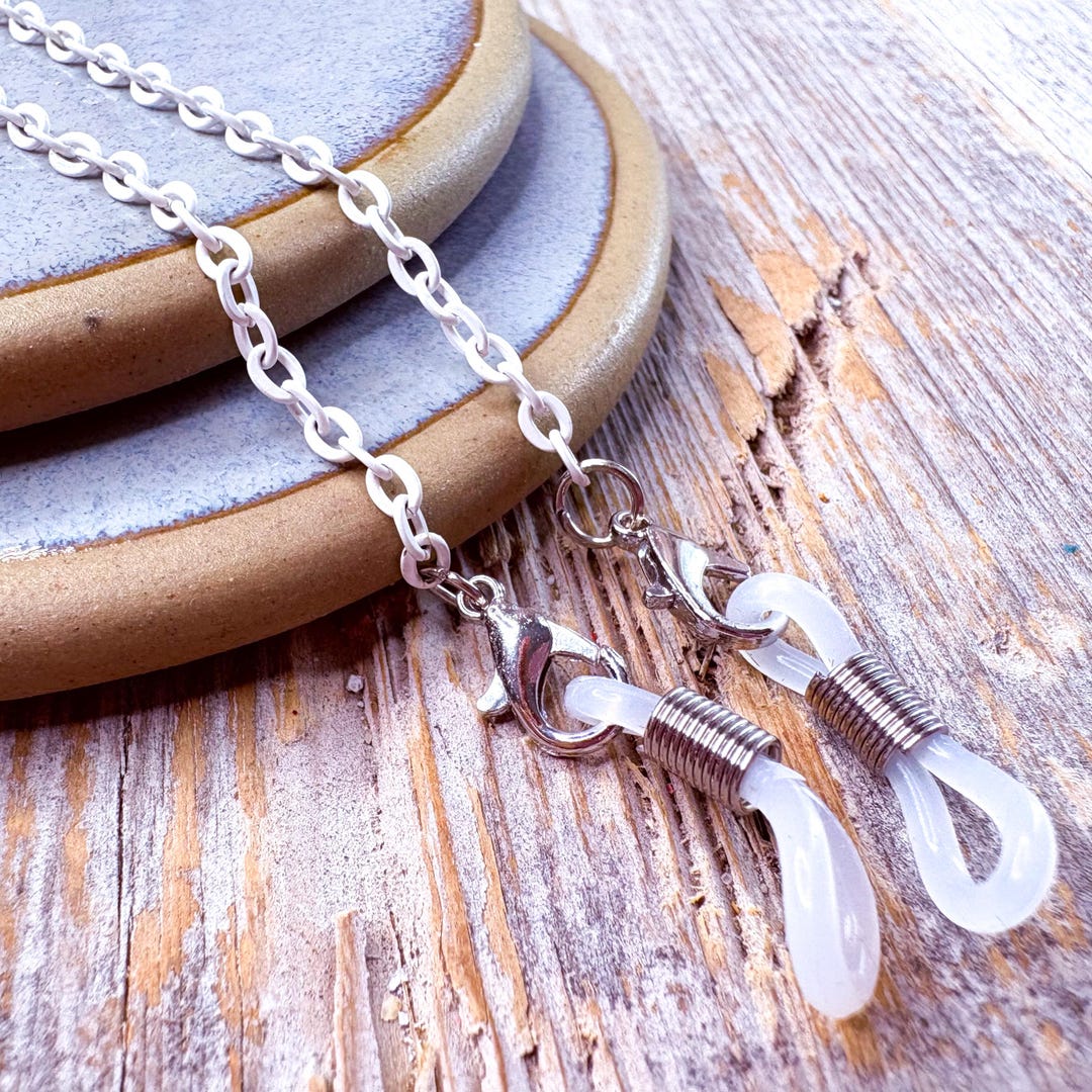 Dainty Colored White Eyeglass Chain | 27" Earbud Loops Chain | Men ...