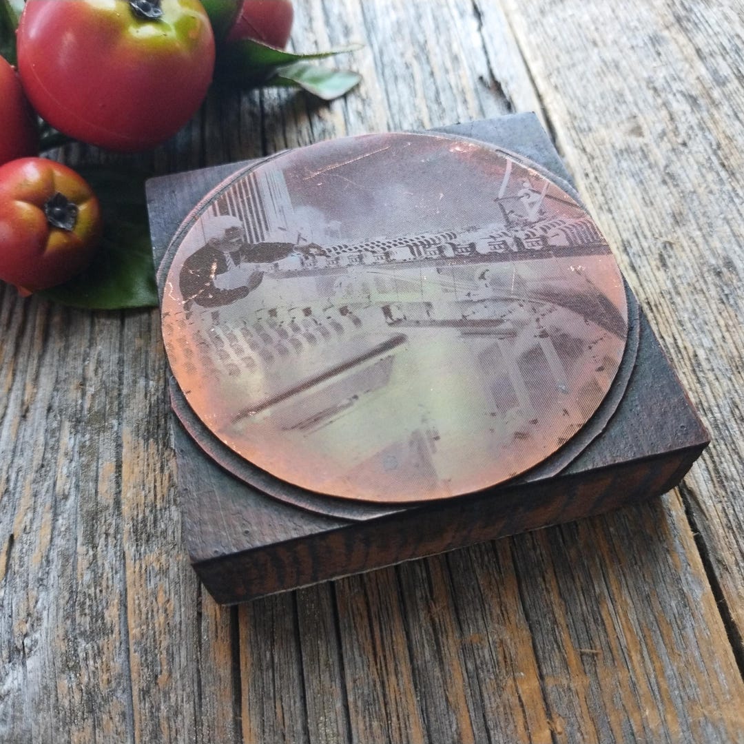 Round Copper Printer Block: Machinist Line Press Collectible - Etsy