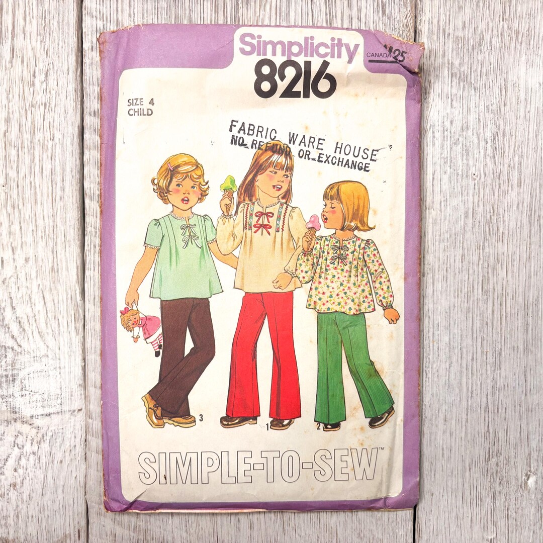 1970s Simplicity Sewing Pattern 8216: Little Girls Pants, Pull-over Top ...