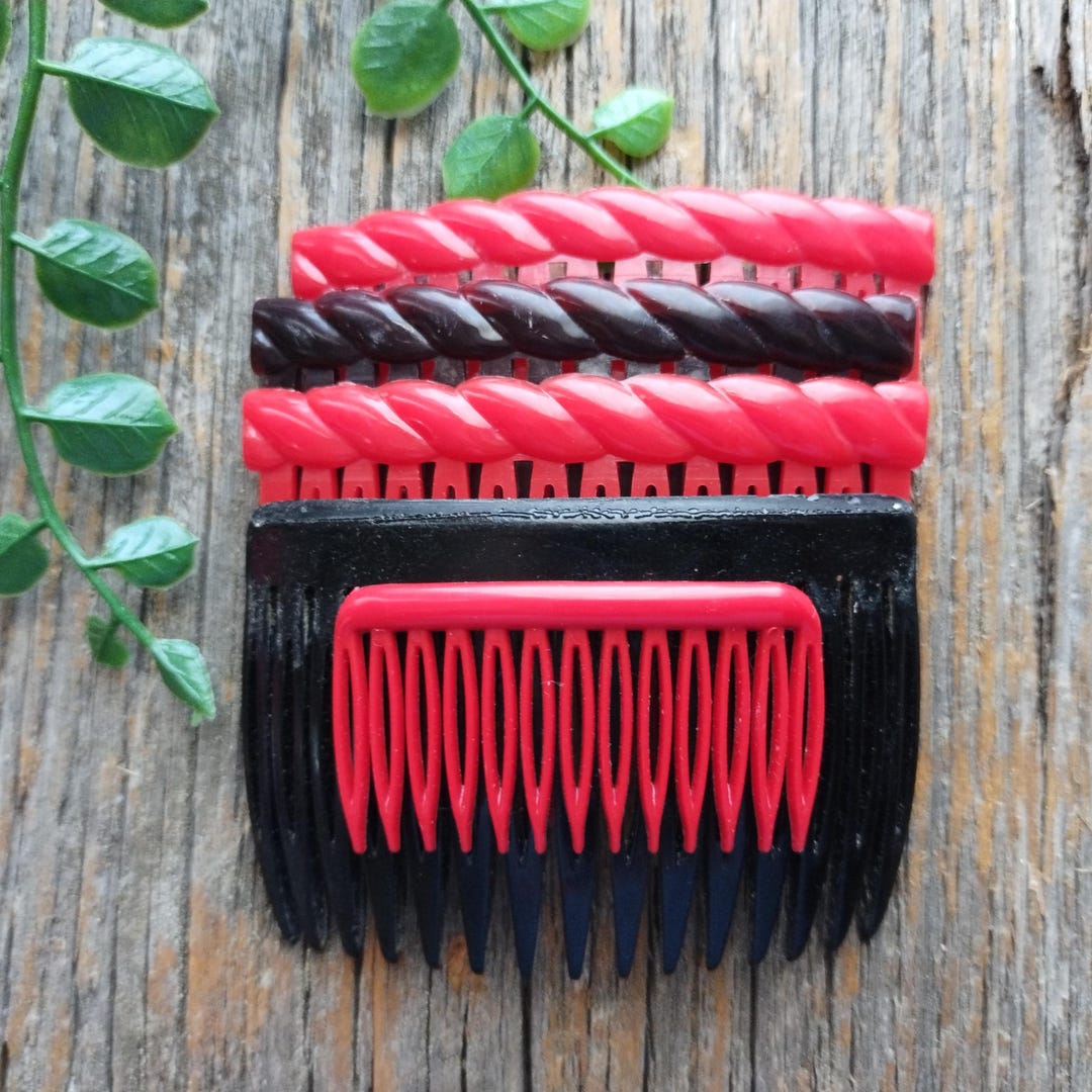 4pc Goody Side Combs for Hair Red/black/brown Rippled Wavy Usa Fashion ...