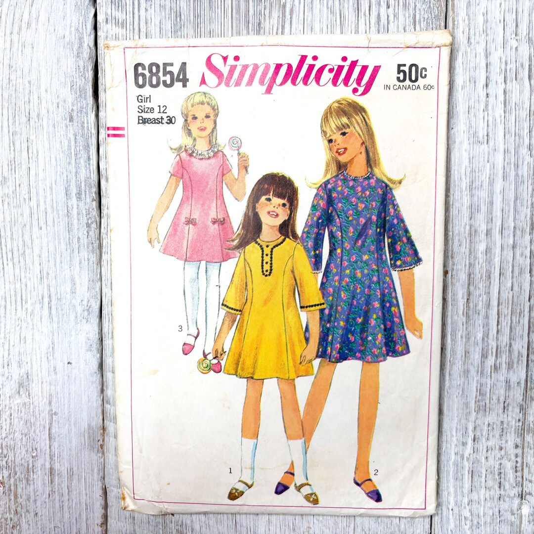 1960s Vintage Dress Sewing Pattern Teen Girls (size 12): Simplicity ...