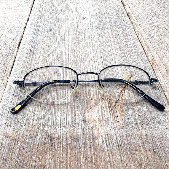 90s Semi-Rimless Eyeglass Frames: Metallic Blue Deads… - Gem