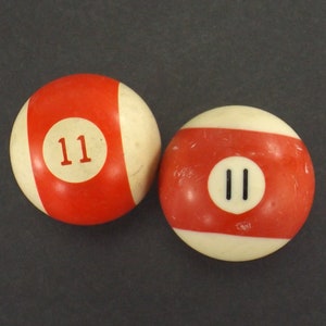 Vintage Pool Ball Number 11 Striped Red Single Billiard Ball Retro Home ...