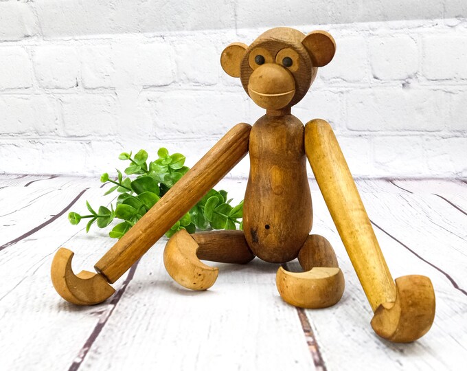 Vintage Mcm Poseable Wood Monkey Doll - Etsy