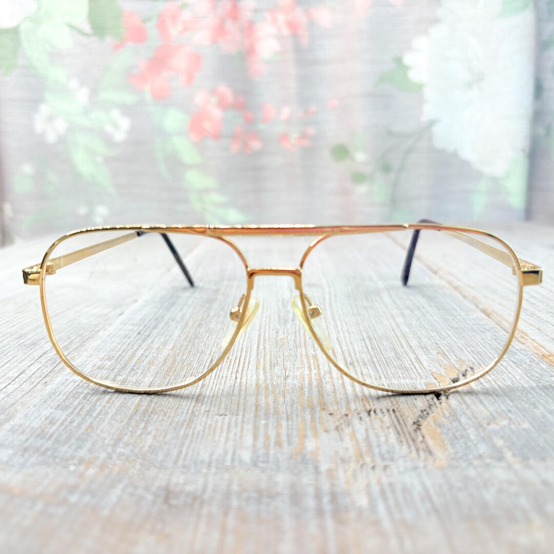 Vintage Gold Aviator Eyeglasses Frame: Unisex 1990s Deadstock (56[]18/ ...