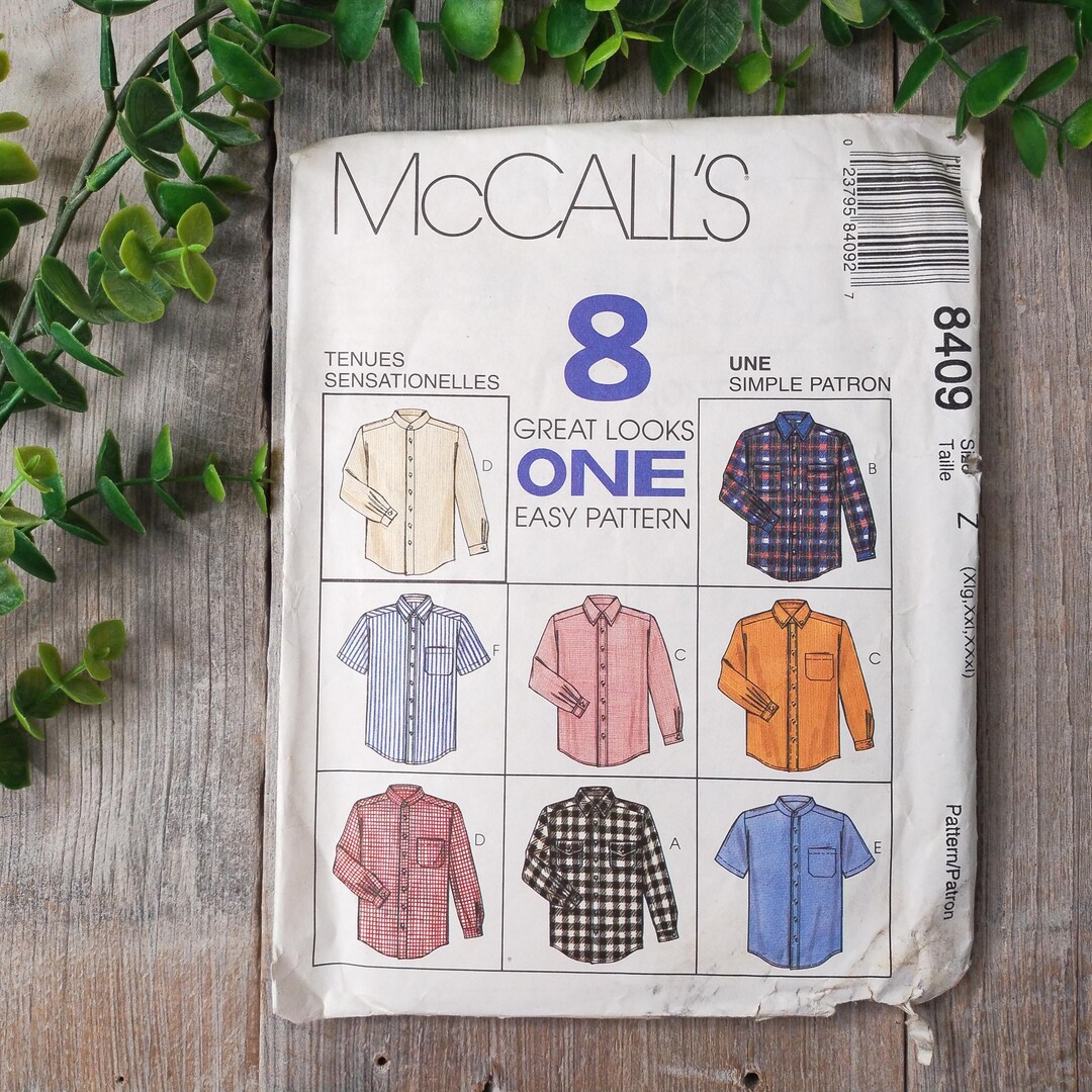 Men's Oxford Sewing Pattern Shirt Button-up Short/long Sleeve 1996 Retired Mccalls 8409 Small ...