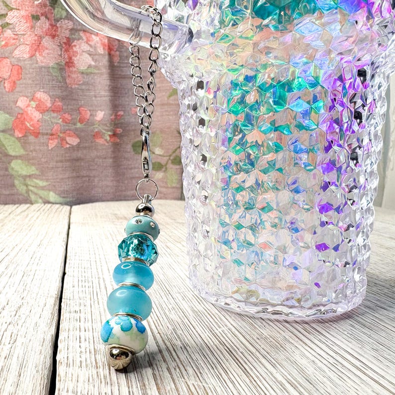 Tumbler Charm for Cup Handle: Beaded Light Blue Accessory - Etsy