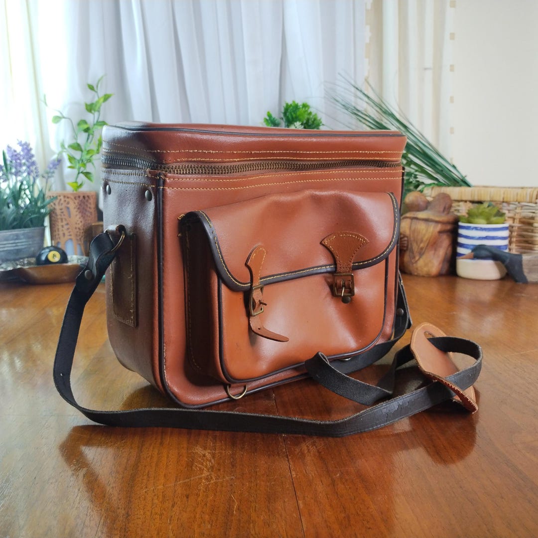 Vintage Brown Leather Camera Bag Diamond Gadget Bag gadg-it Made in Usa Shoulder Bag Case 1960s ...