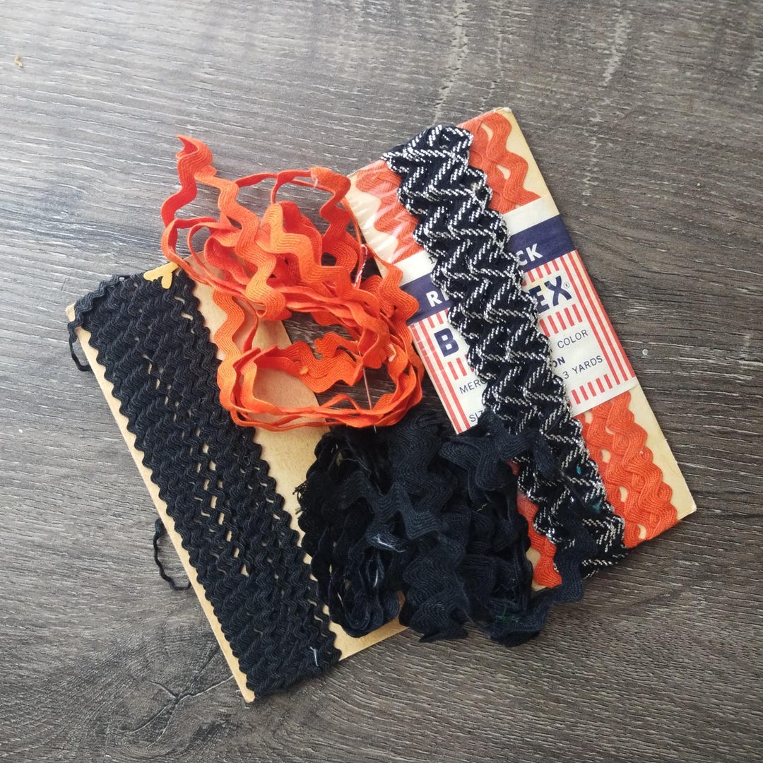Rick-rack Lot Vintage Trim Orange Black Glitter Metallic Rik-rak Boltex ...