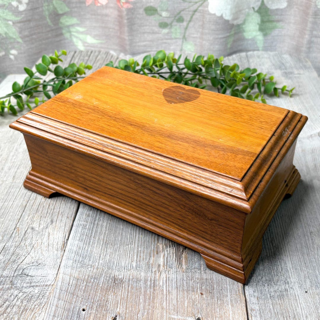 Vintage Wood Music Box Song is for Elise Inlay Wood Heart Wind up Music ...