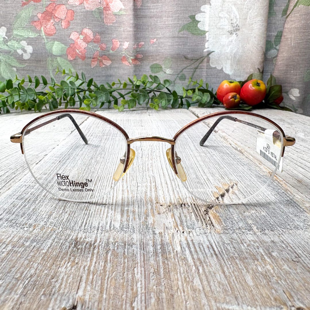 Round Semi-rimless Eyeglass Frames Only Copper Gold Eyeglasses Unisex ...
