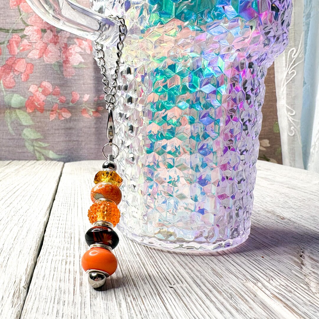 Cup Handle Charm for Tumbler: Orange Beaded Drink Accessory - Etsy