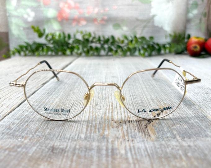 Eyeglass Frame Only Light Gold Black 48[]20 Round Metal Wire Glasses ...