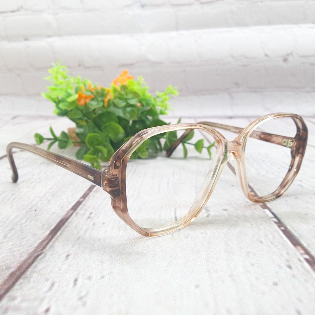 1980s Large Octagon Eyeglasses Clear Brown Speckled Vintage Eye Glasses ...