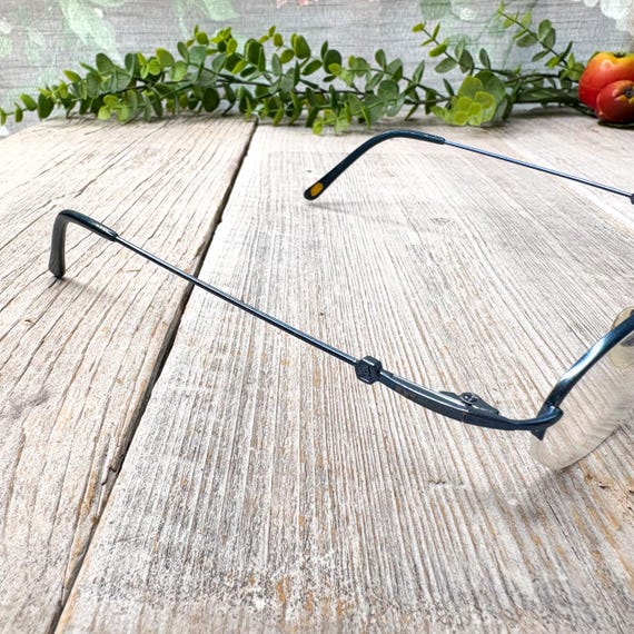 Vintage Metallic Blue Semi-Rimless Eyeglass Frames: 1… - Gem