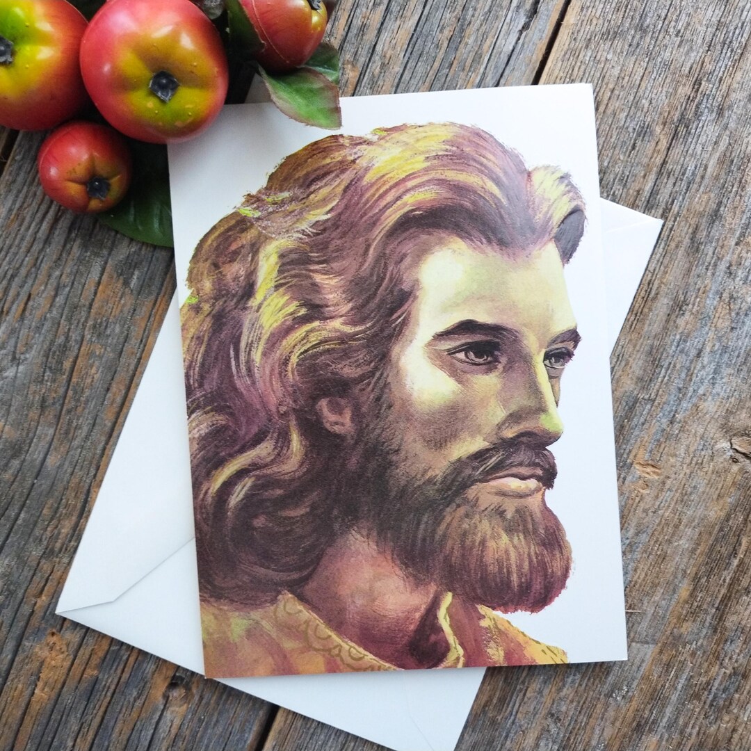 Handsome Jesus Christ Christmas Card Profile Head Face Wavy Hair One ...