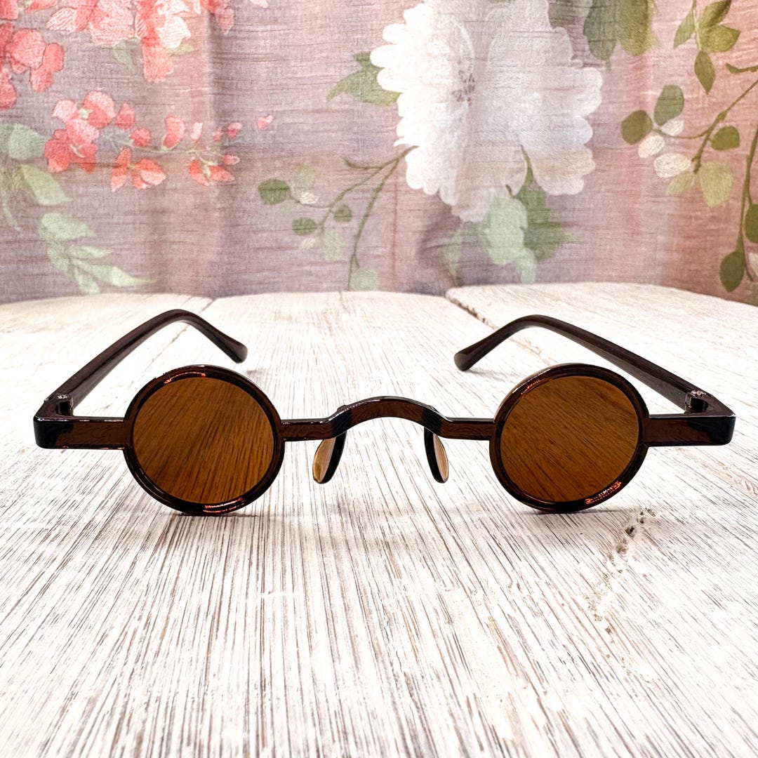 Brown With Copper Lens Steampunk Sunglasses Small Round Plastic ...