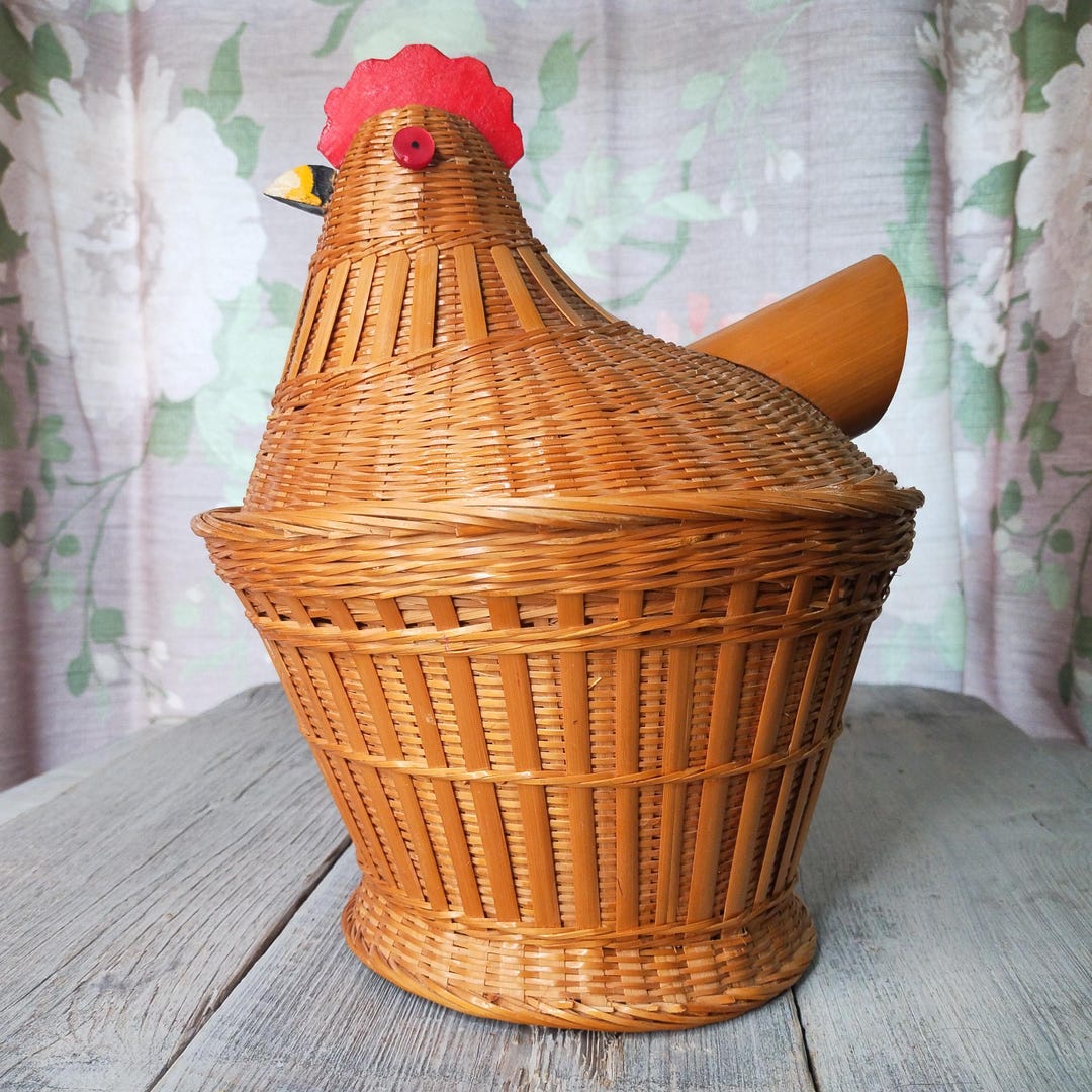 Wicker Basket Shaped Like a Rooster With a Lid Chicken Home Decor ...