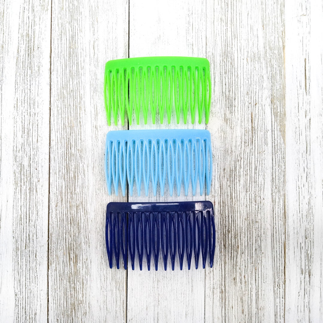 Vintage Side Hair Comb Clear Plastic Green Blue Comb Women Fashion ...