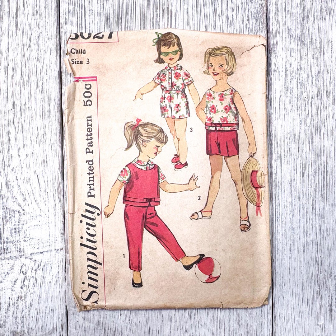 1950s Simplicity Sewing Pattern 3027: Little Girls Top, Blouse, Pants ...