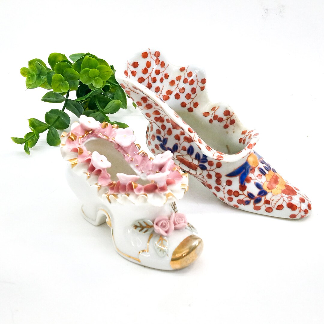 Vintage Porcelain Shoe Figurine Figure, Victorian Dress Shoes Decor - Etsy
