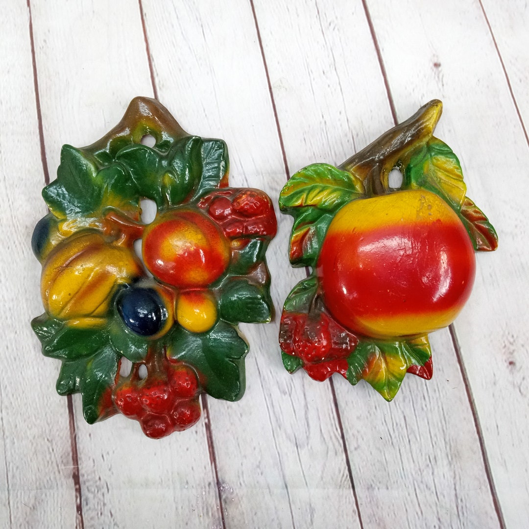 Vintage Chalkware Fruit Wall Art Pair - Etsy