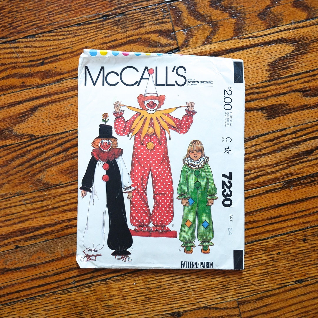 Vintage Clown Costume Sewing Pattern Mccalls 7230 Adults/boys/girls ...