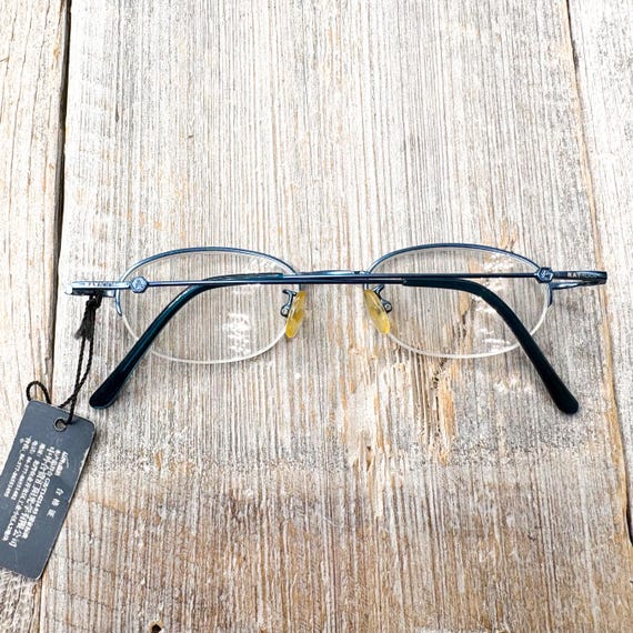 Vintage Metallic Blue Semi-Rimless Eyeglass Frames: 1… - Gem