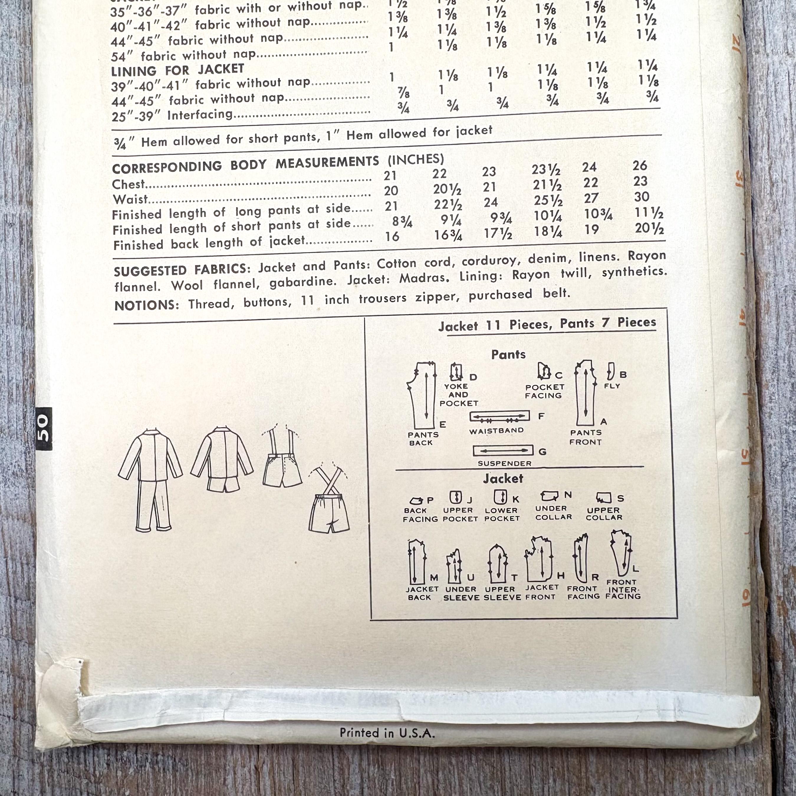 Vintage 1940s Boys' Sports Jacket Sewing Pattern: Advance 9640, Size 2 ...