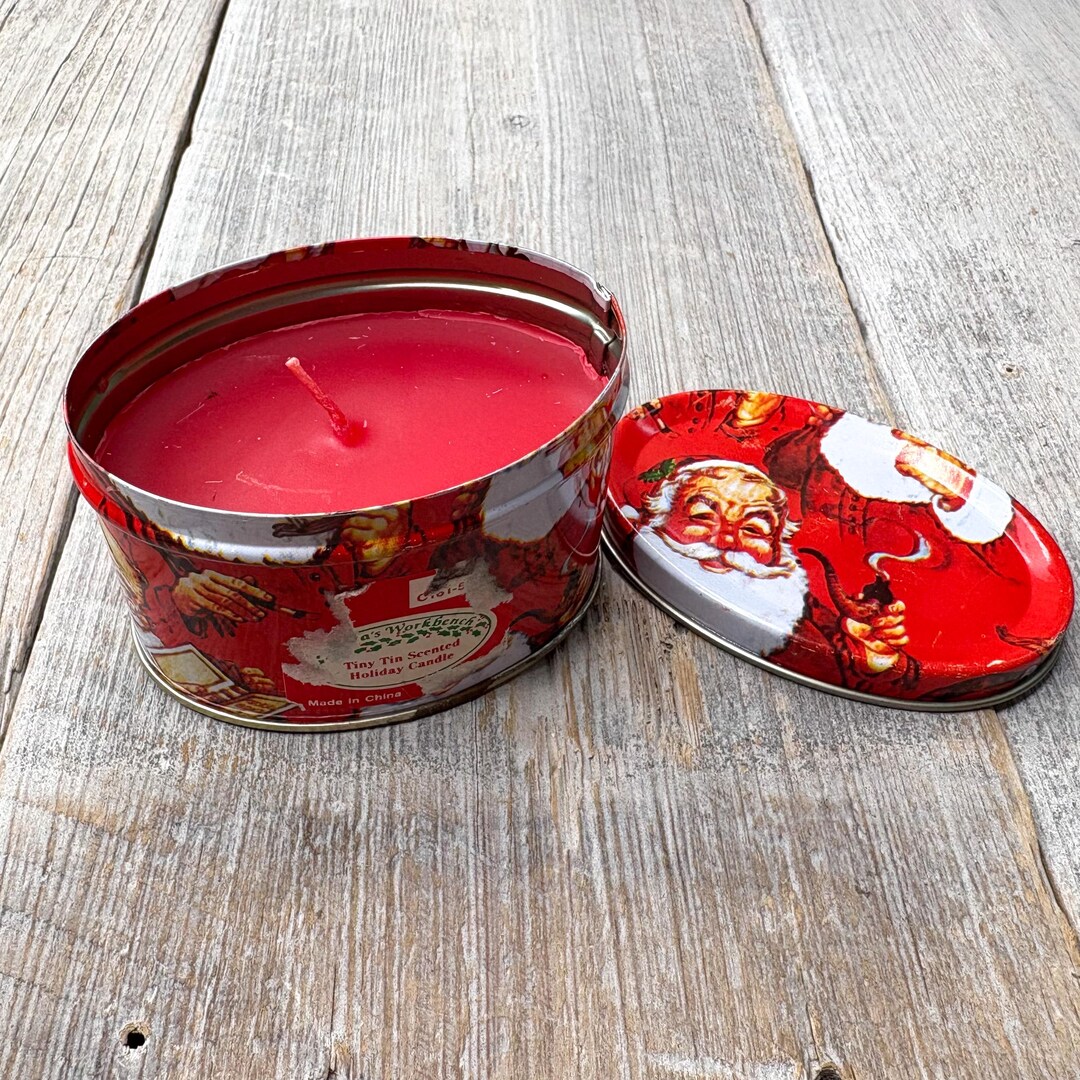 Vintage Christmas Candle in a Decorative Tin Box Small Santa Clause ...