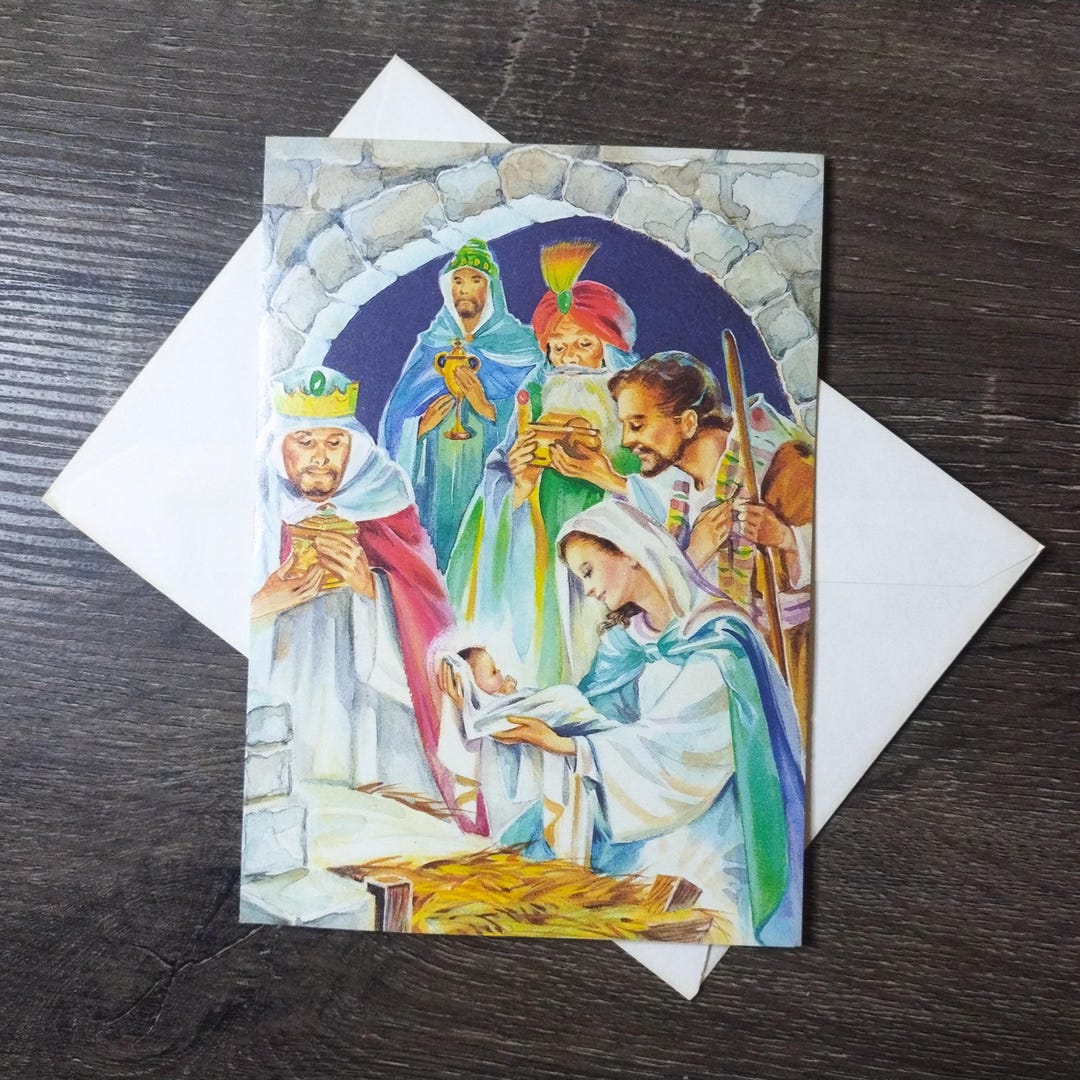 Vintage Nativity Christmas Card Matthew 2:14 Manger Scene - Etsy