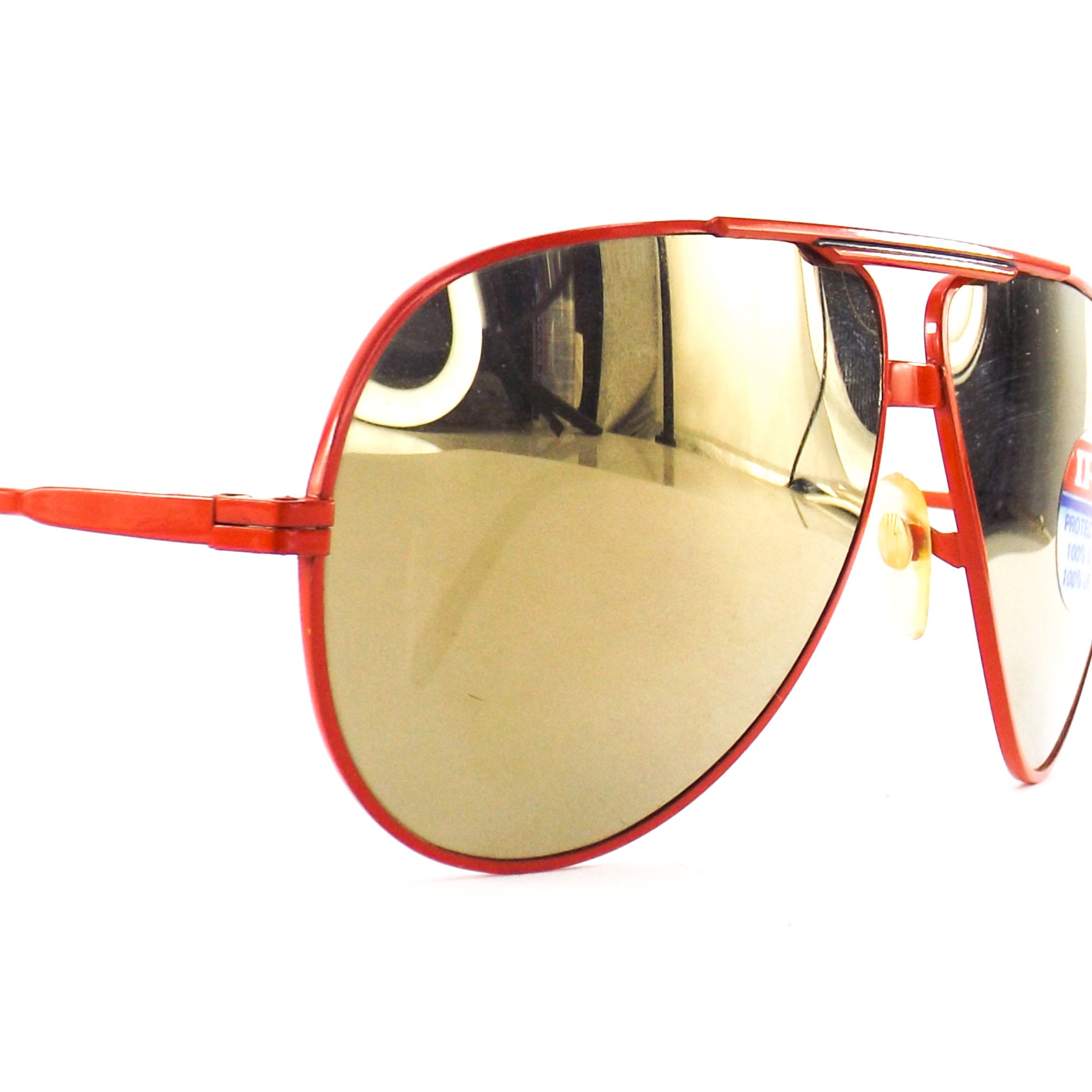 Red Aviator Sunglasses Vintage 80s Nos Sun Glasses Metal With Etsy