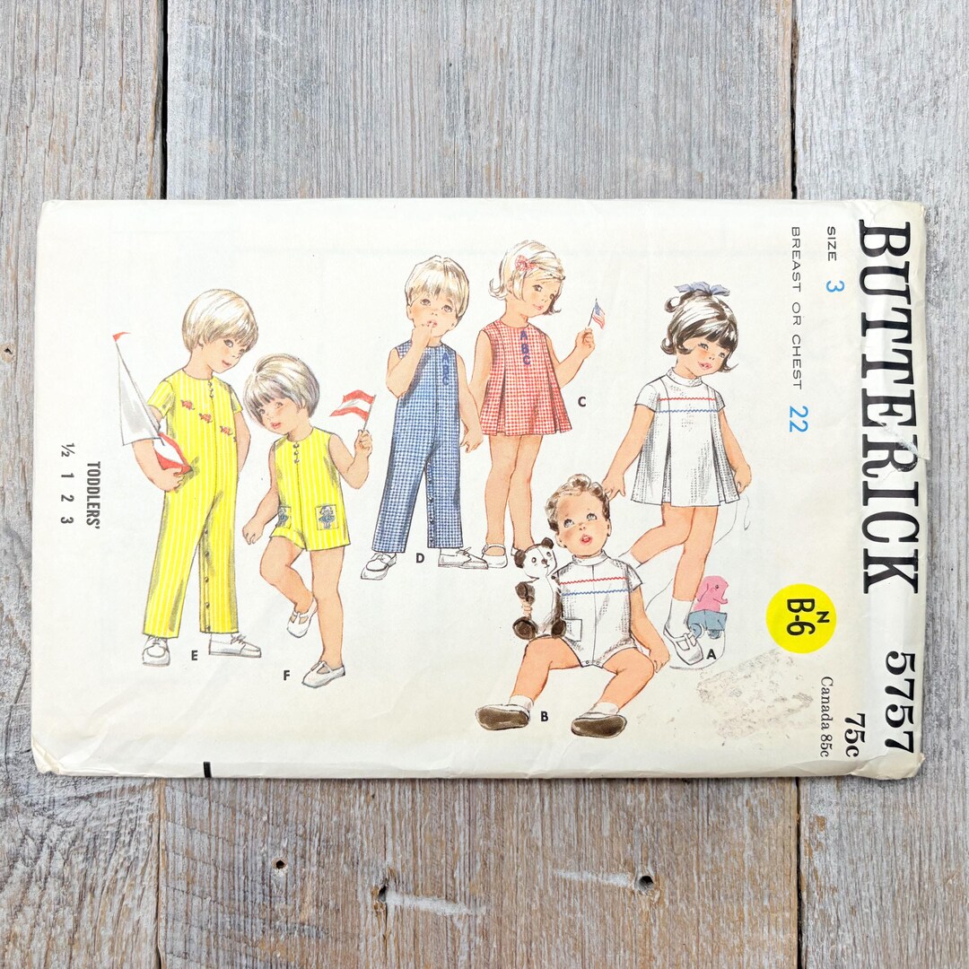 1940s-1950s Butterick Sewing Pattern 5757 Girls/boys Size 3 Toddler A ...