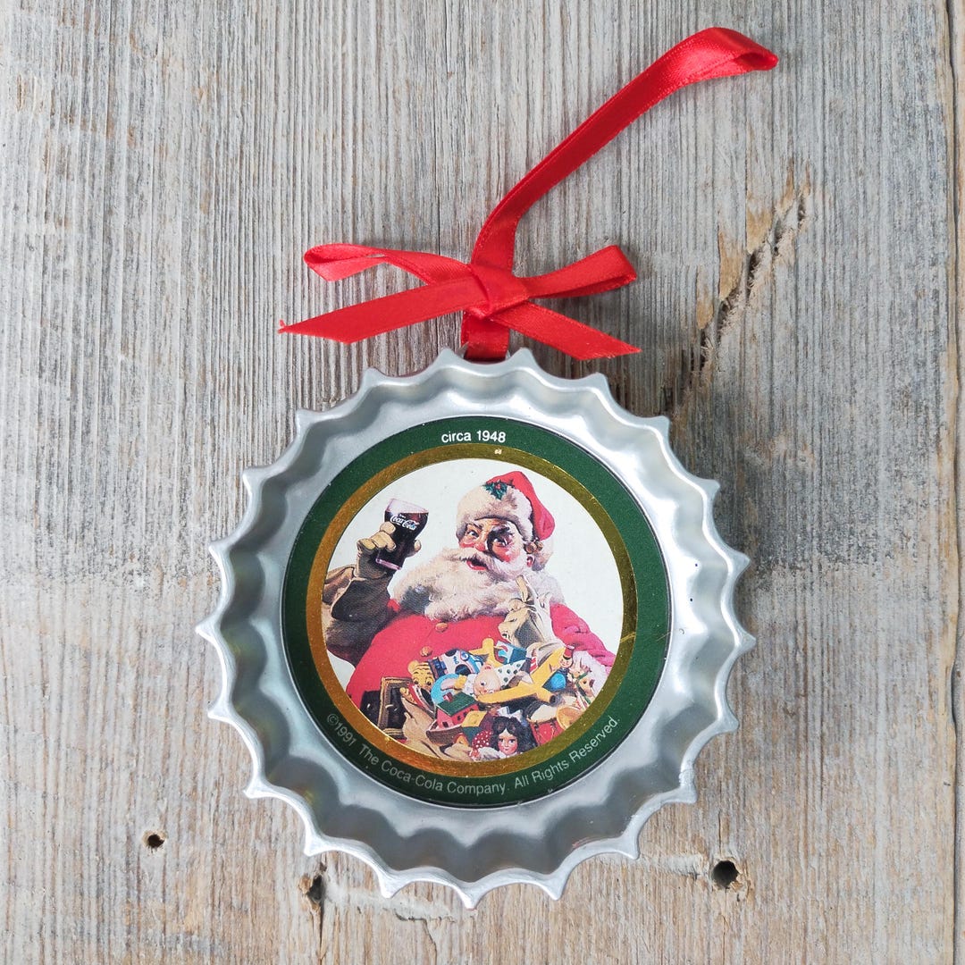 Vintage Coca-cola Santa Ornament: 1990 Bottle Cap Keepsake - Etsy