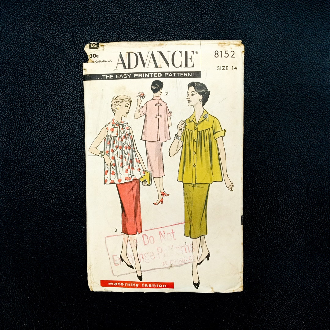 40s Vintage Advance Sewing Pattern 8152 Women Size 14, Maternity ...