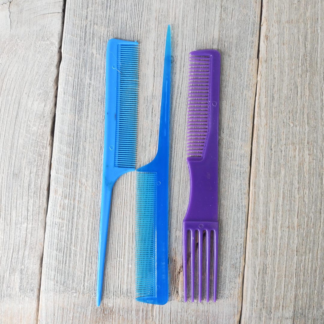Vintage Rat-tail Hair Comb Set: Blue & Purple Styling Accessories - Etsy