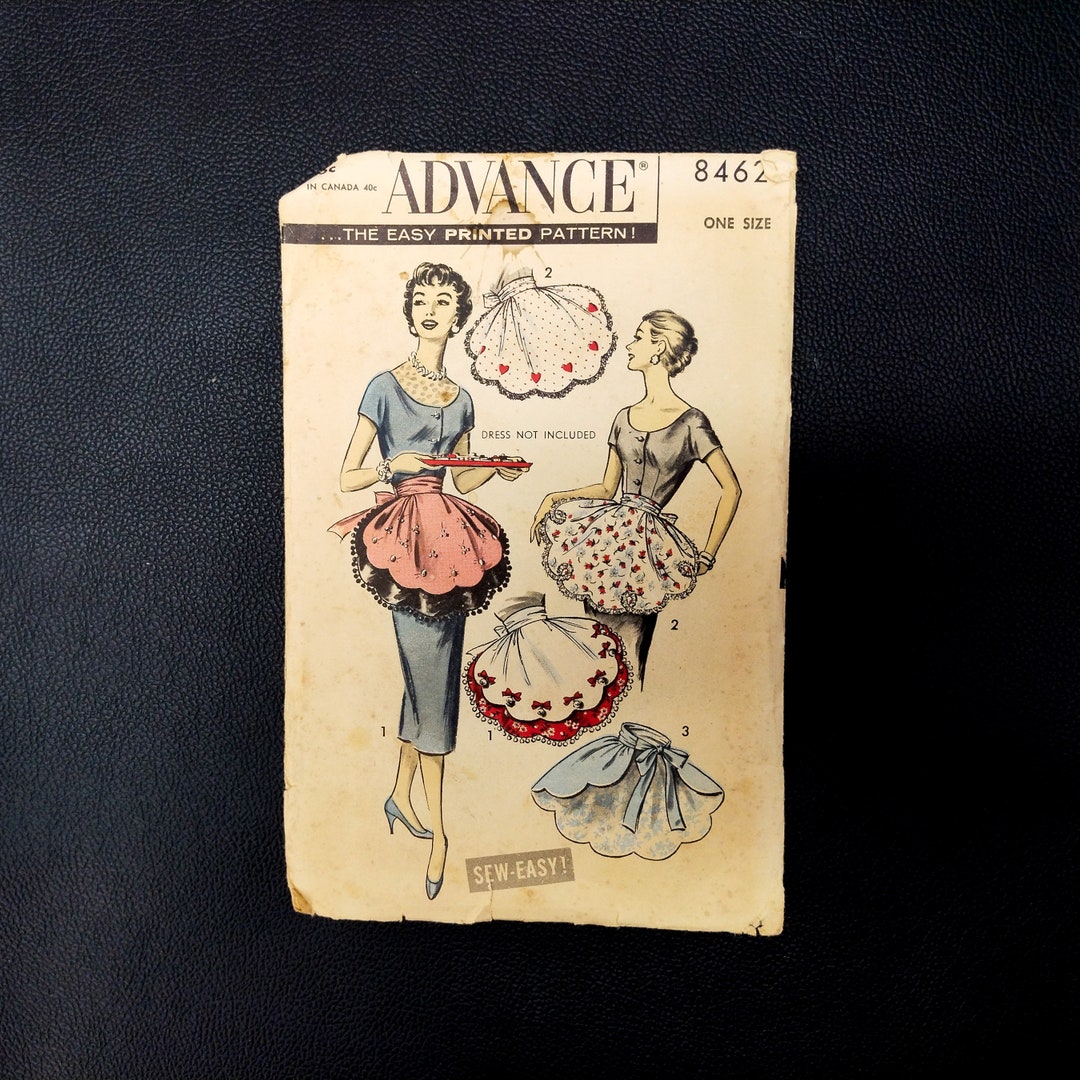 50s Vintage Advance Sewing Pattern 8462 Misses Half Apron Easy Pattern ...